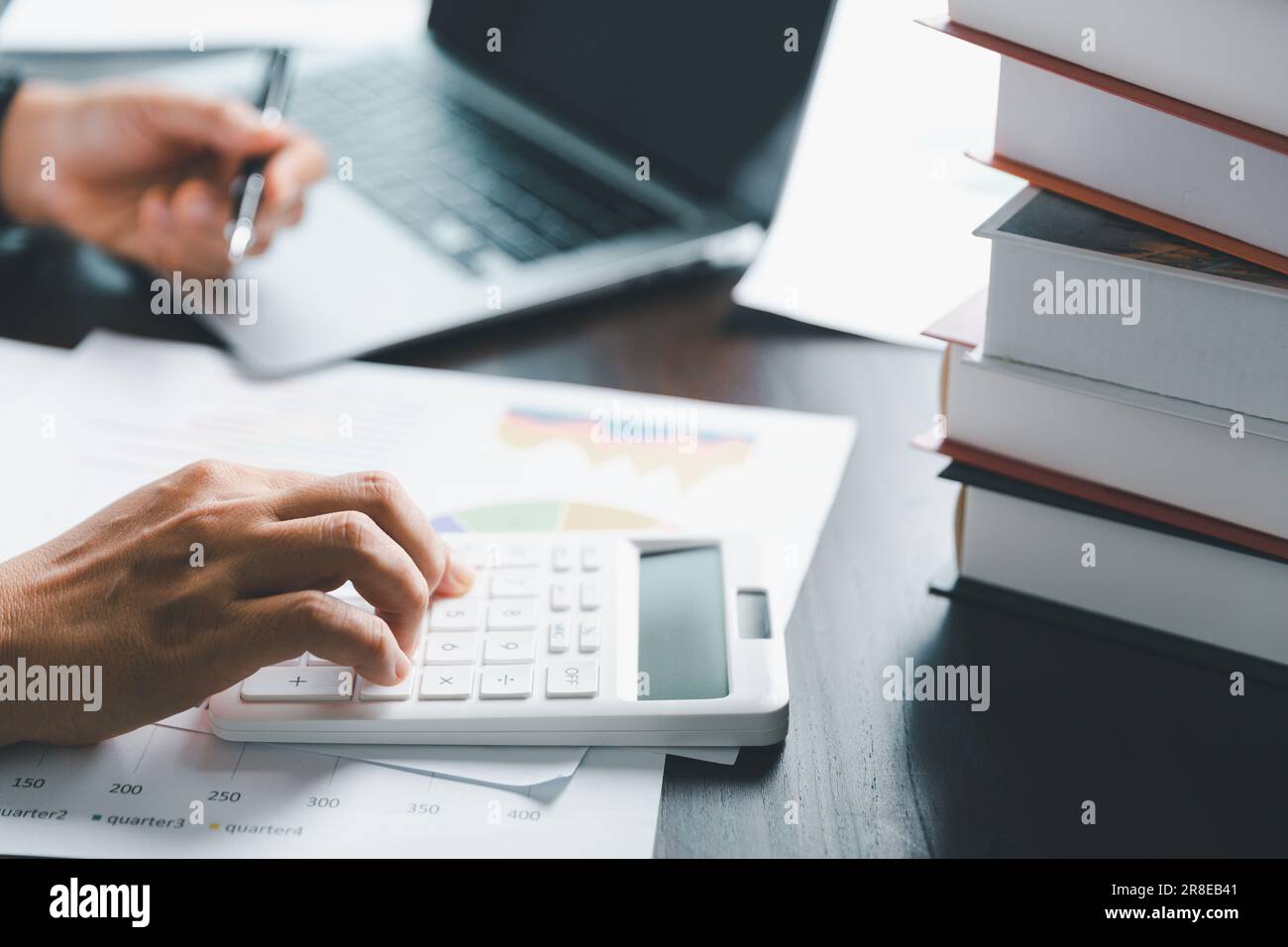 Young woman of banking finance officer using computer laptop and use ...