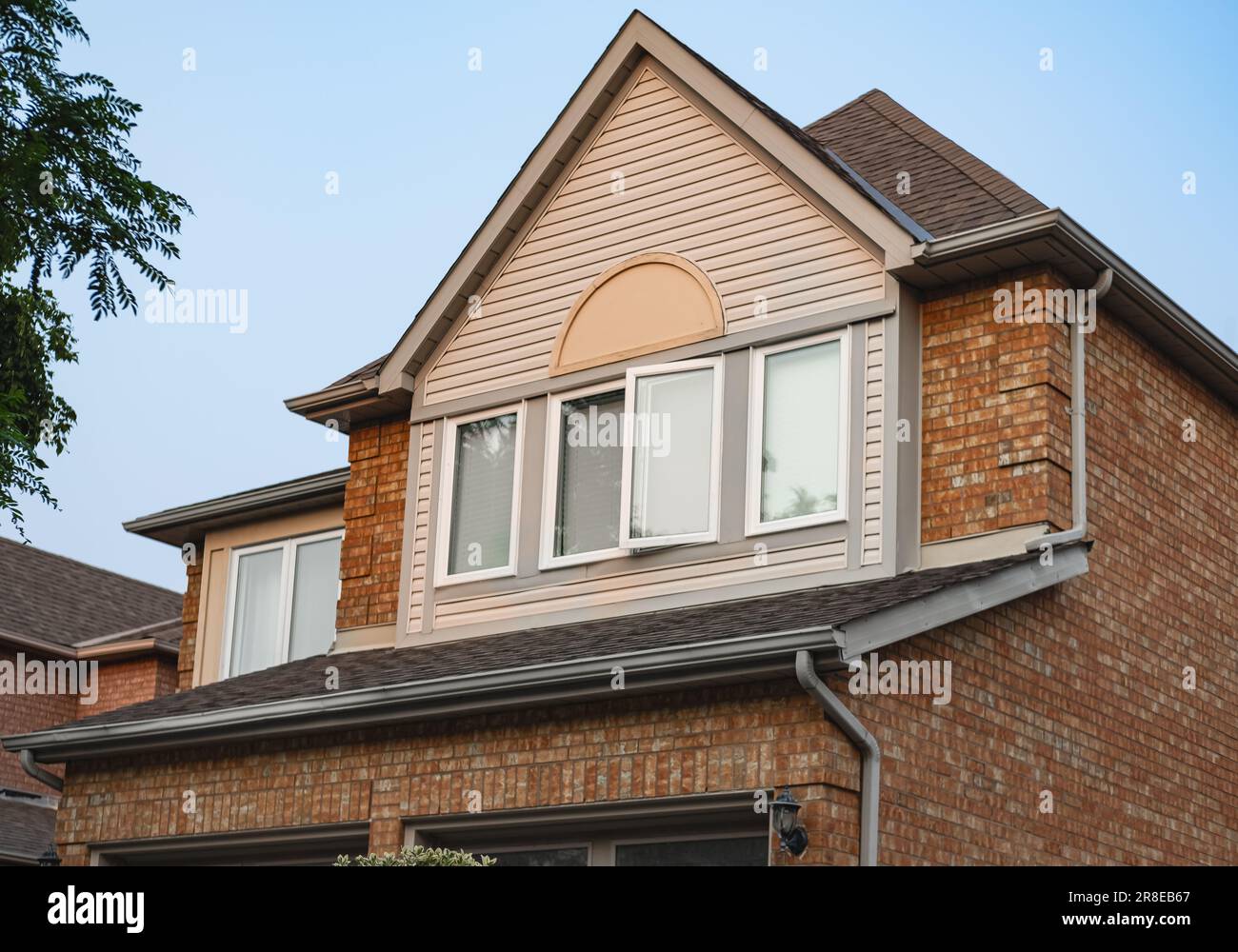 Houses in suburb in the north America. Top of a luxury house with nice ...