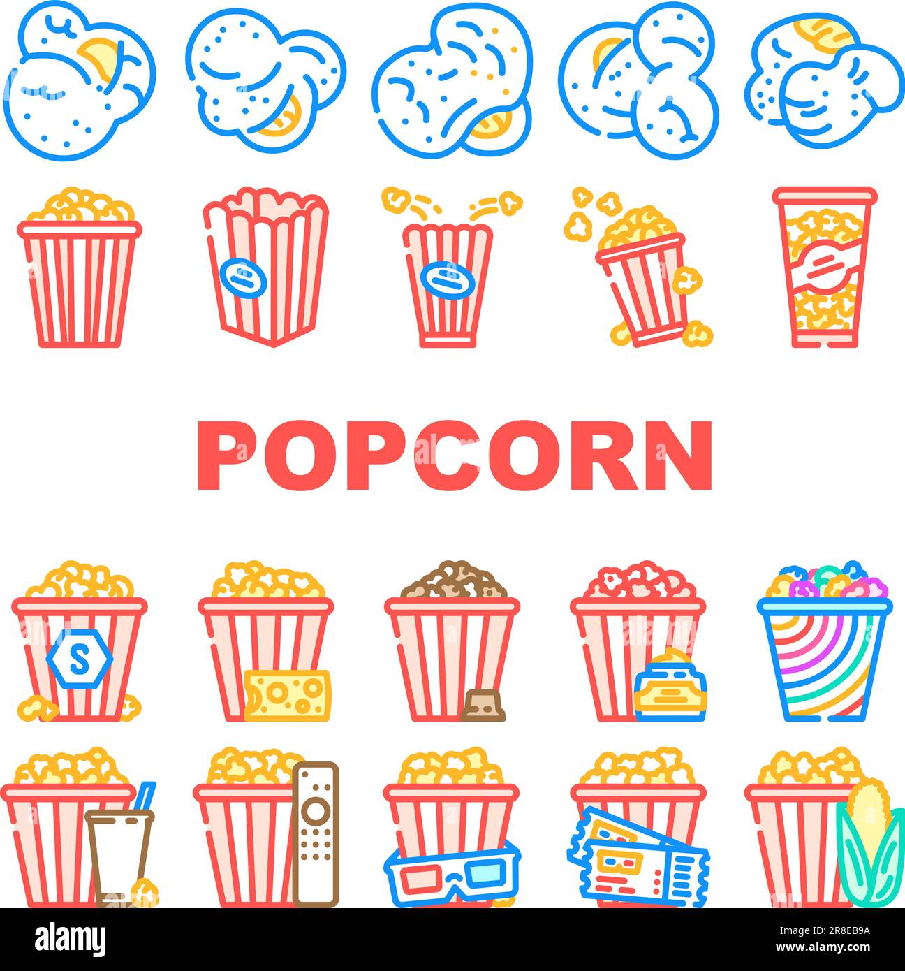 popcorn food snack cinema icons set vector Stock Vector Image & Art - Alamy