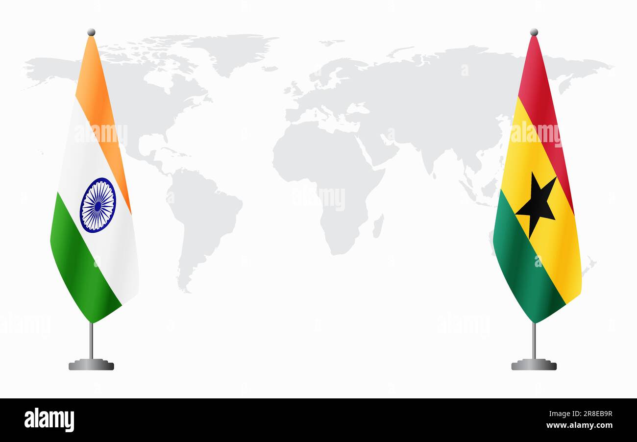India and Ghana flags for official meeting against background of world ...
