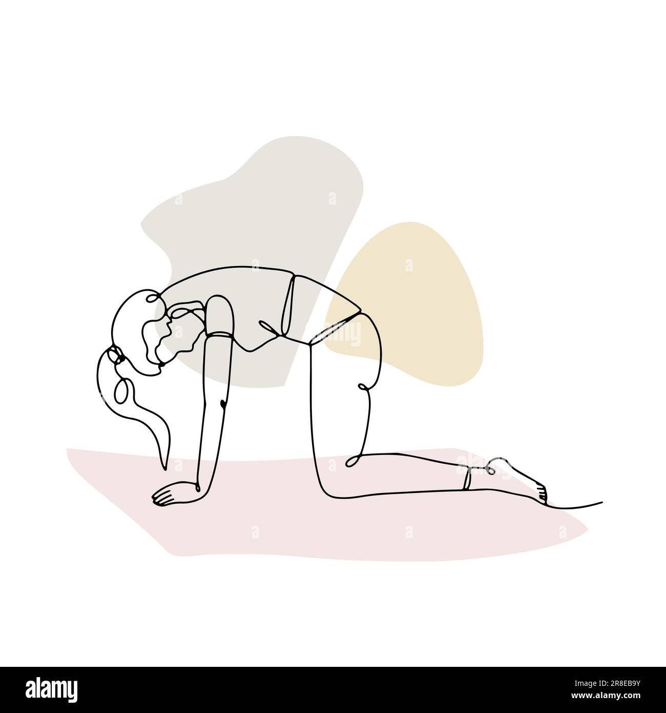 Single line drawing of a girl in yoga pose with abstract shapes Stock ...