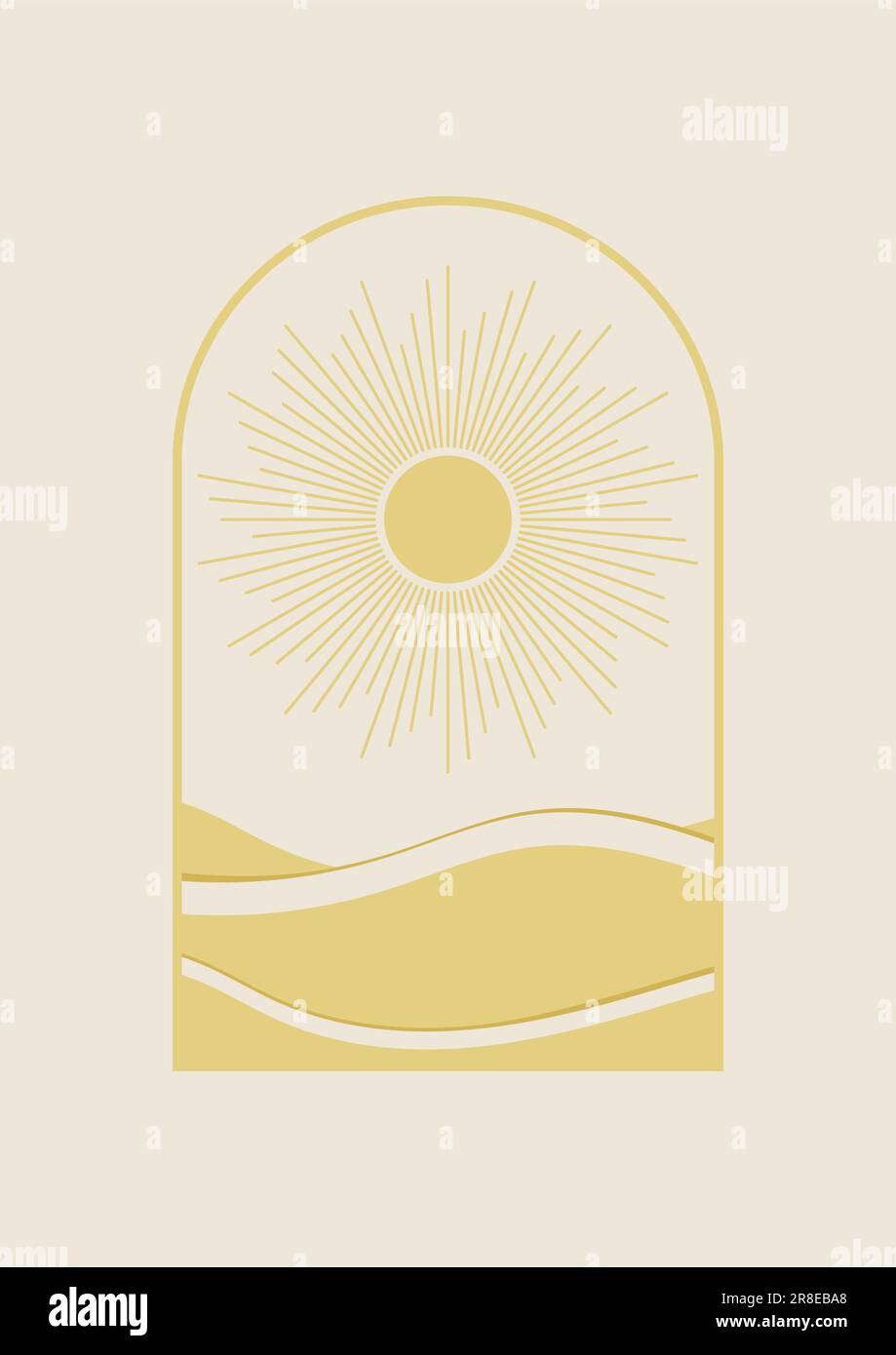 Sunny valley view landscape background illustration poster. Botanical ...