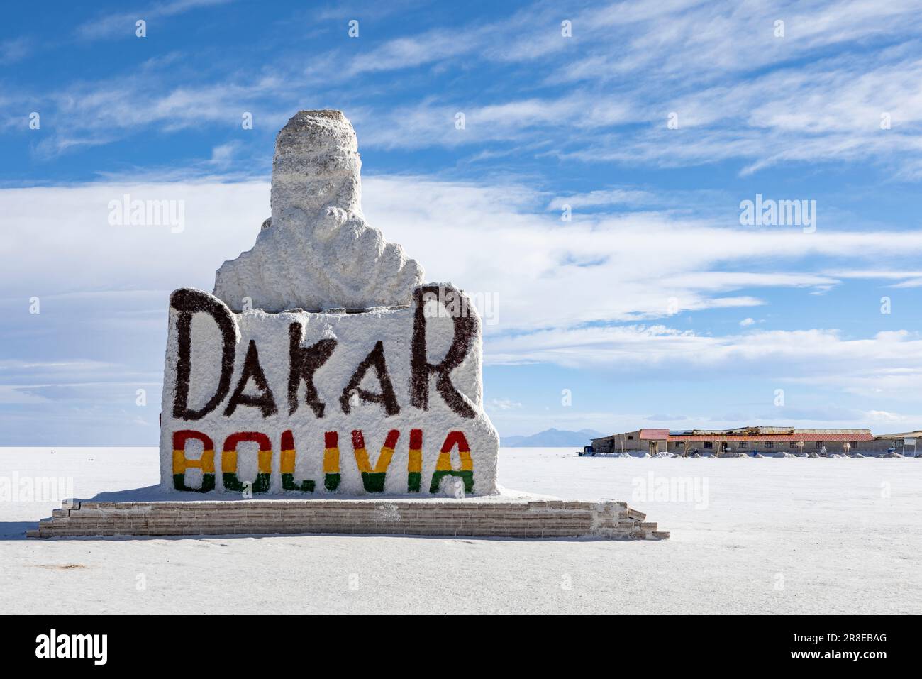 Rallye Dakar monument on the biggest salt pan in the world, the Salar ...