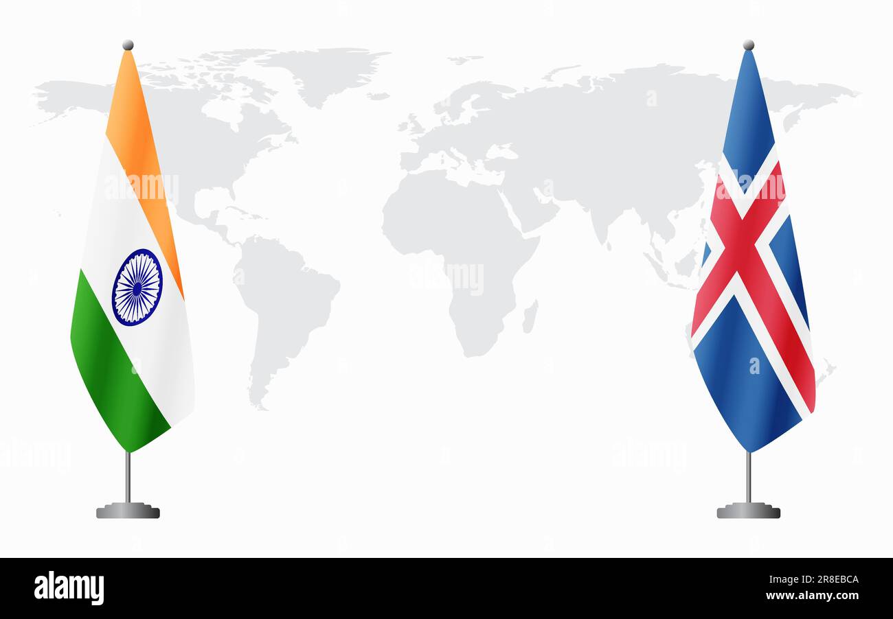 India and Iceland flags for official meeting against background of ...