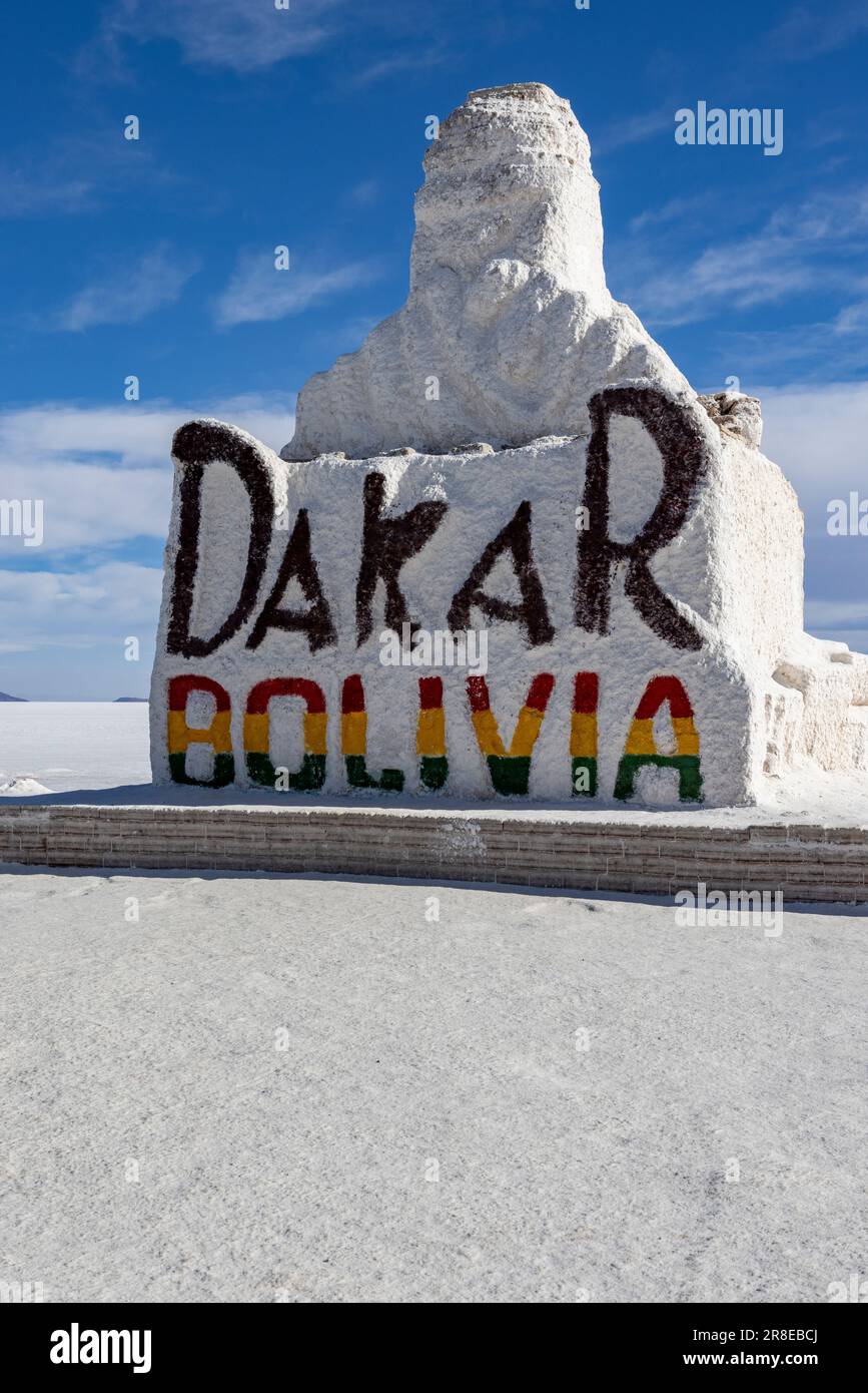 Rallye Dakar monument on the biggest salt pan in the world, the Salar ...
