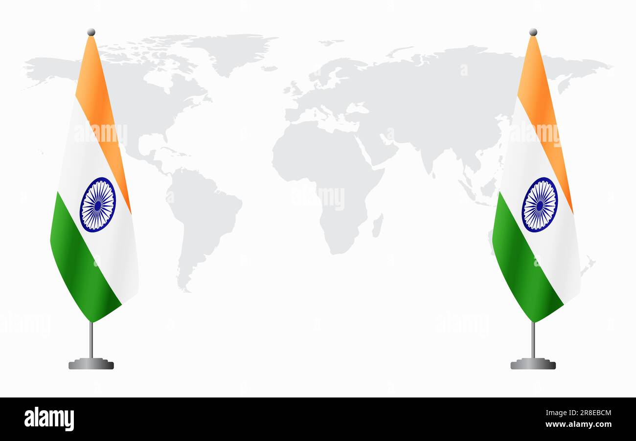 India and India flags for official meeting against background of world map Stock Vector Image ...