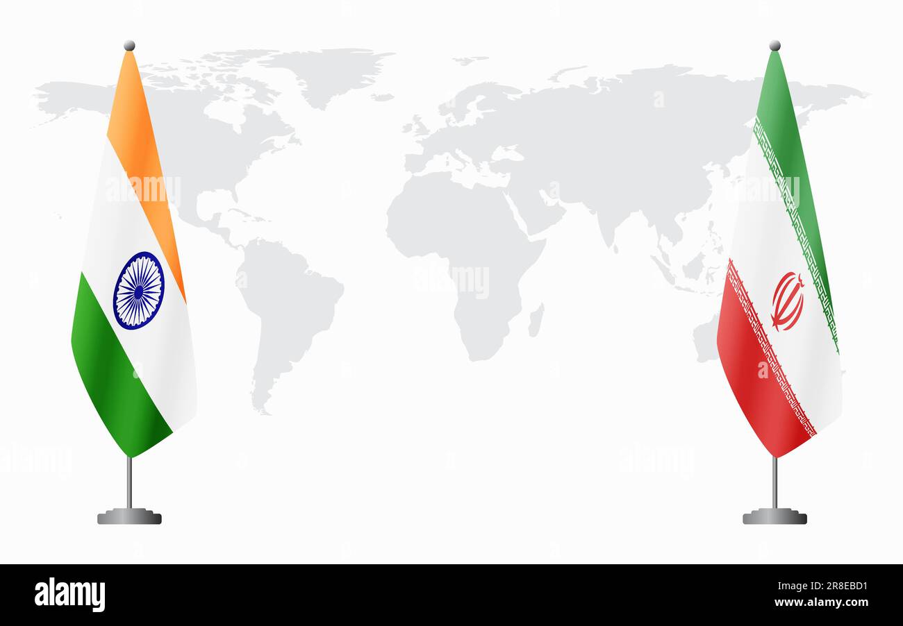 India and Iran flags for official meeting against background of world ...
