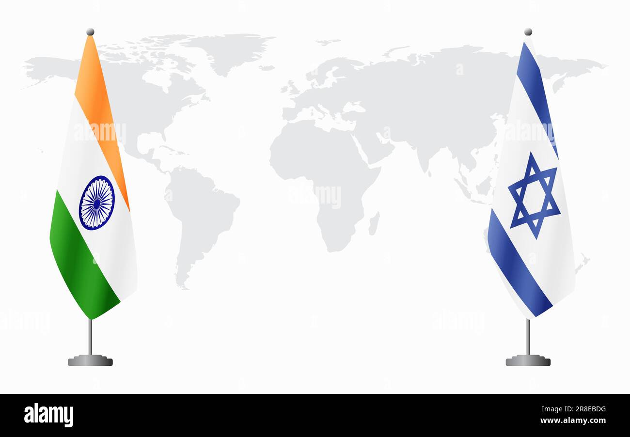 India and Israel flags for official meeting against background of world ...