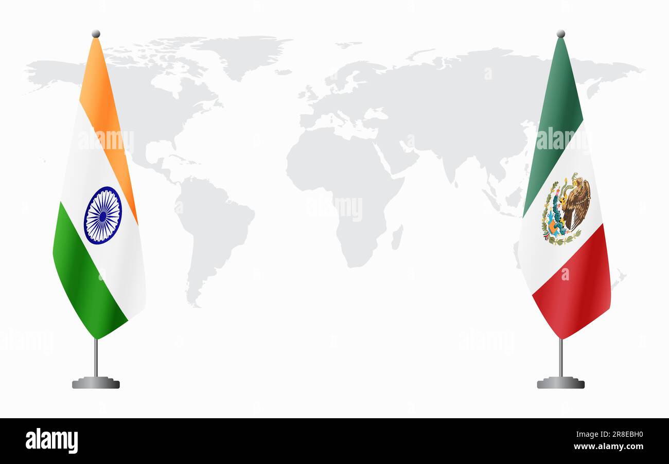 India and Mexico flags for official meeting against background of world ...