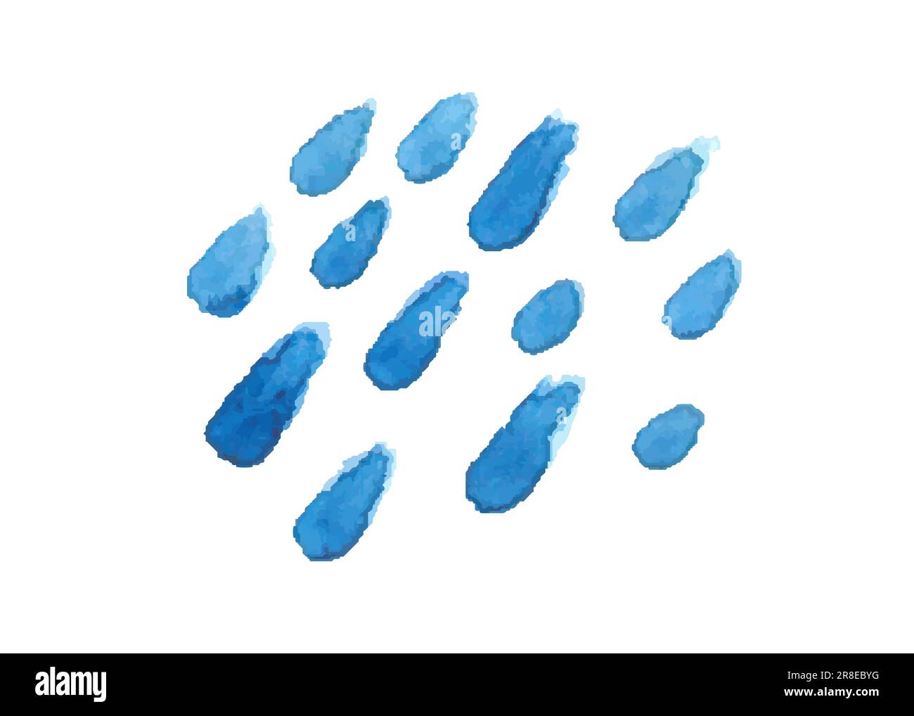 Watercolor vector drops. Blue strokes of paint brush isolated on white ...