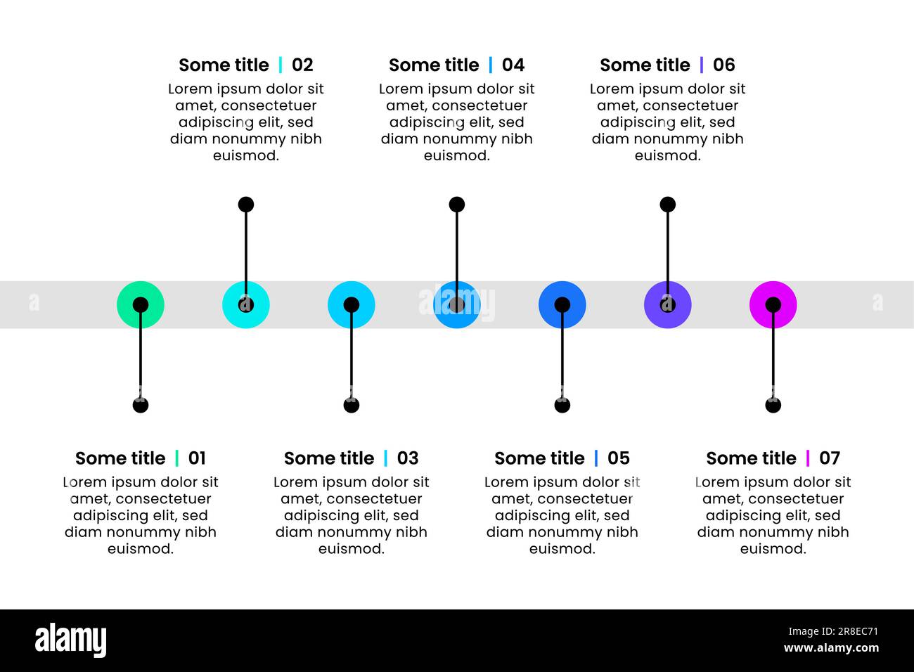 Infographic template with 7 options or steps. Horizontal line. Can be ...