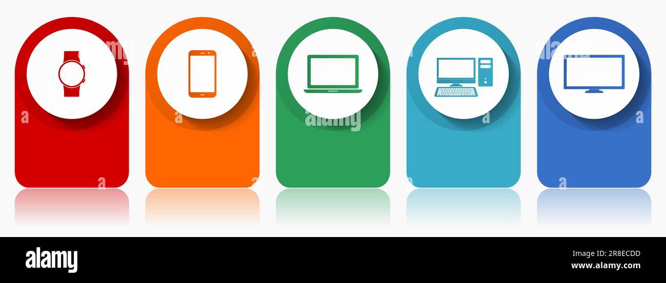 Electronic devices icon set, flat design miscellaneous colorful icons such as smartwatch ...