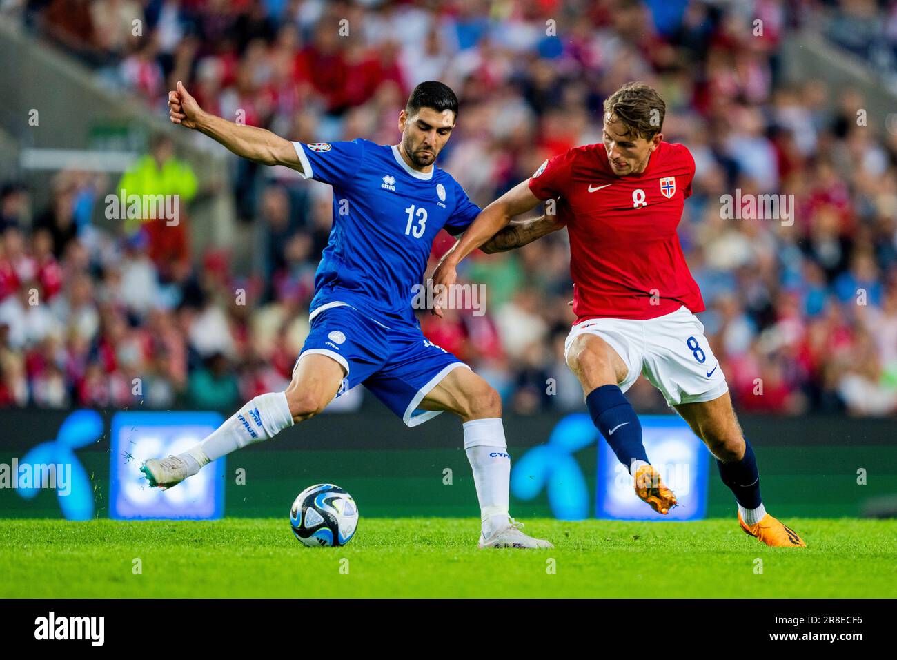 Oslo 20230620.Cyprus' Ioannis Kousoulos and Norway's Sander Berge ...