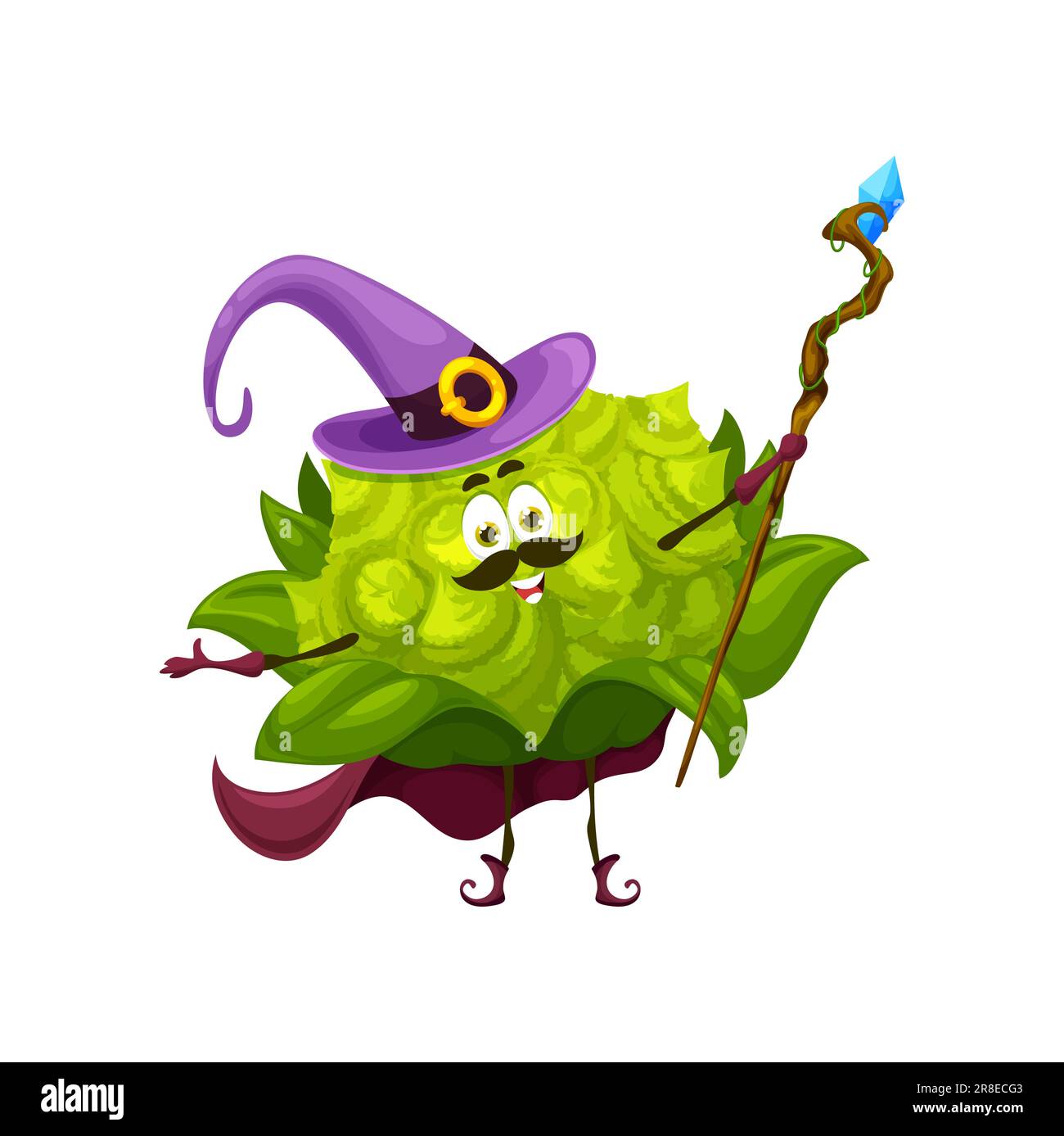 Cartoon Halloween romanesco cabbage character. Isolated vector smiling ...
