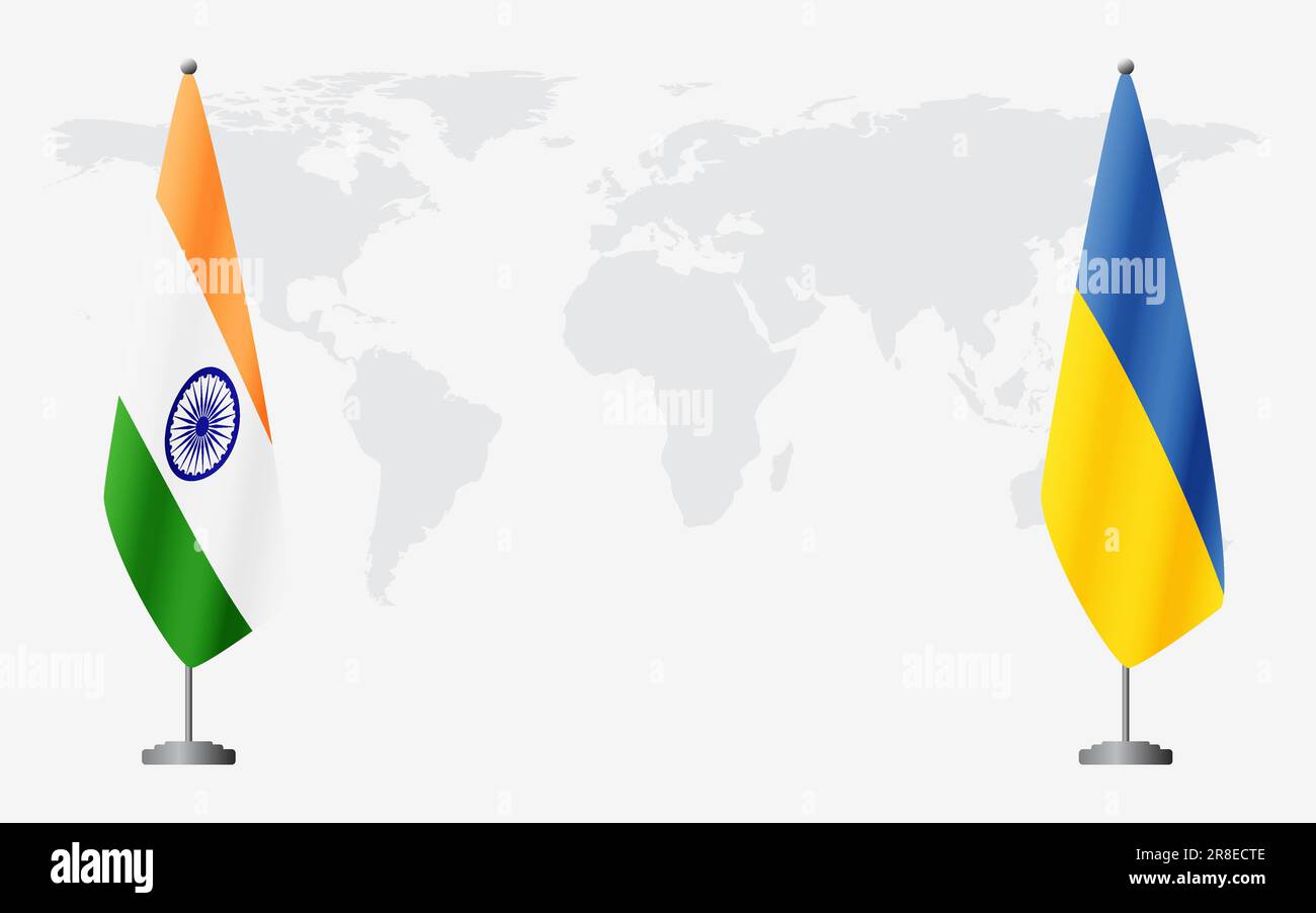 India and Ukraine flags for official meeting against background of ...