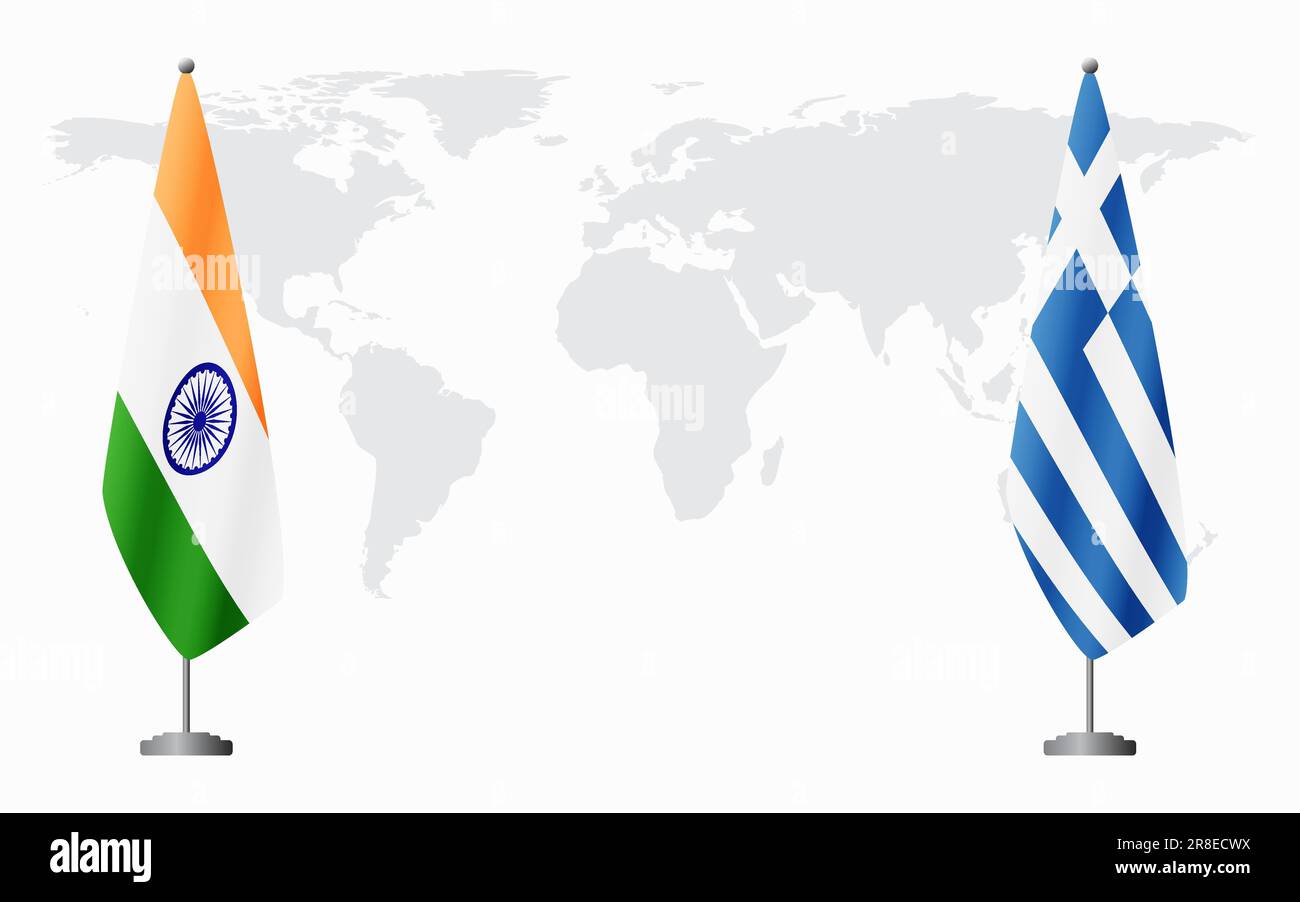 India and Greece flags for official meeting against background of world ...