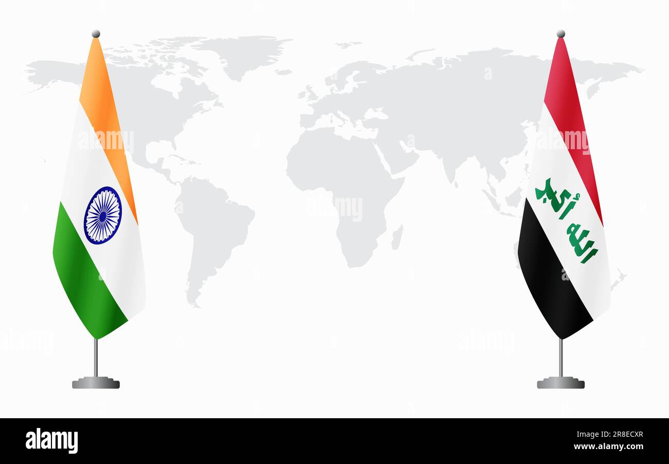 India and Iraq flags for official meeting against background of world ...
