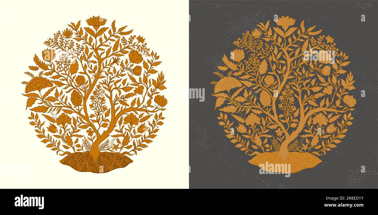 Mughal decorative ornamental tree. Vintage intricate traditional mughal ...