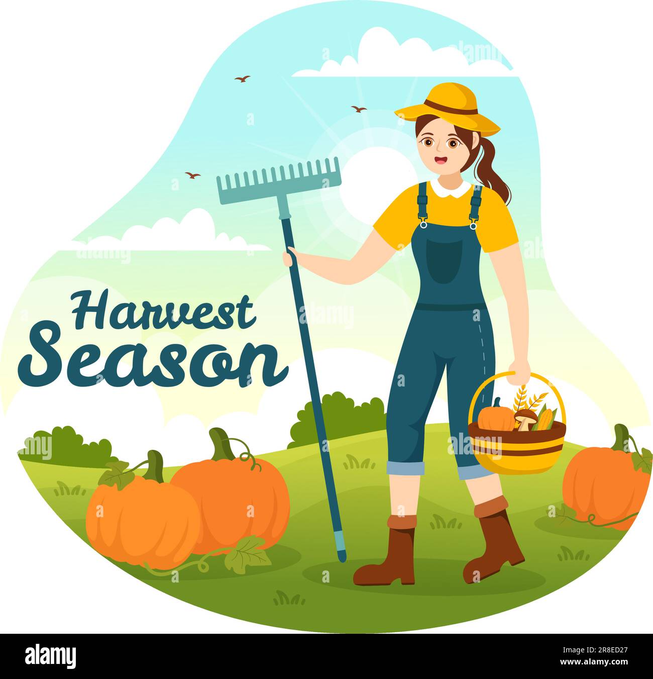 Harvest Season Vector Illustration with Autumn of Pumpkins and Seasonal ...
