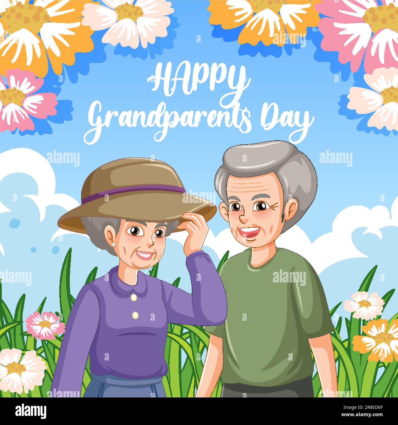 Happy grandparent day with flower background illustration Stock Vector ...