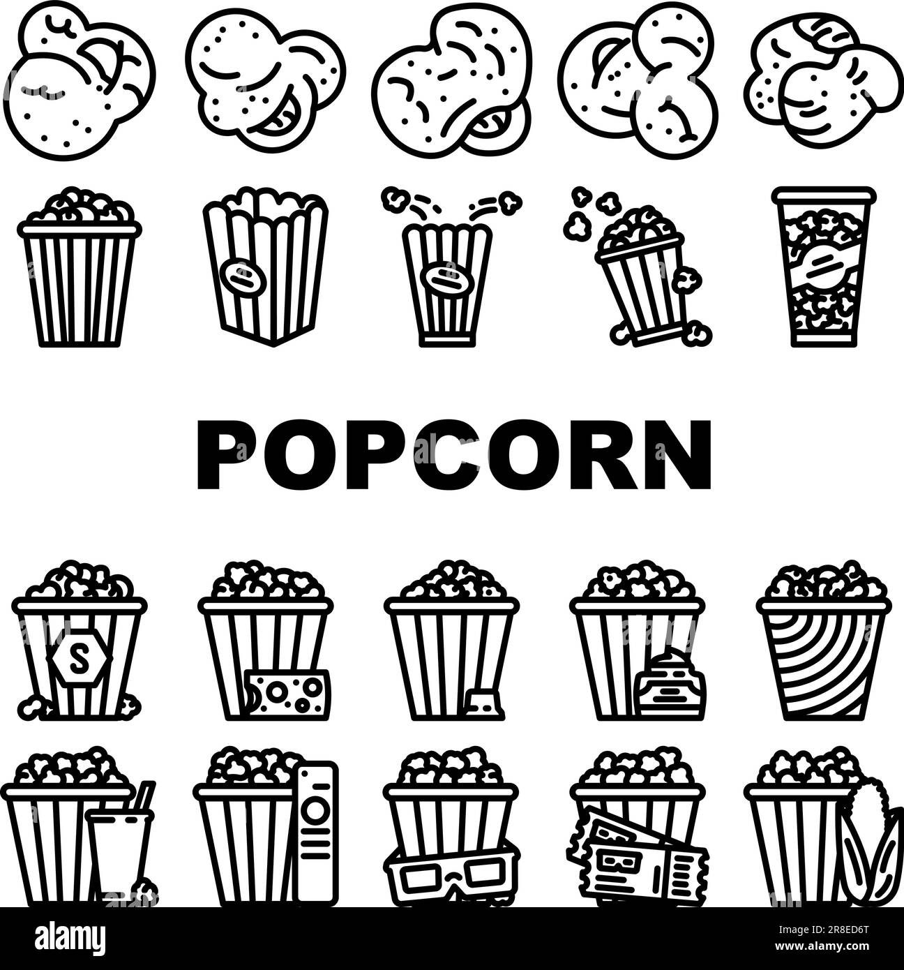 popcorn food snack cinema icons set vector Stock Vector Image & Art - Alamy