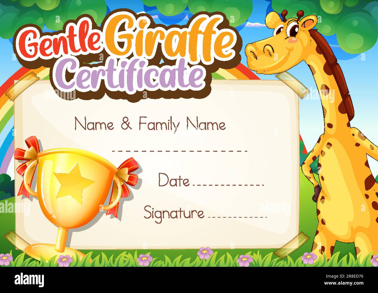 Gentle giraffe certificate template illustration Stock Vector Image ...