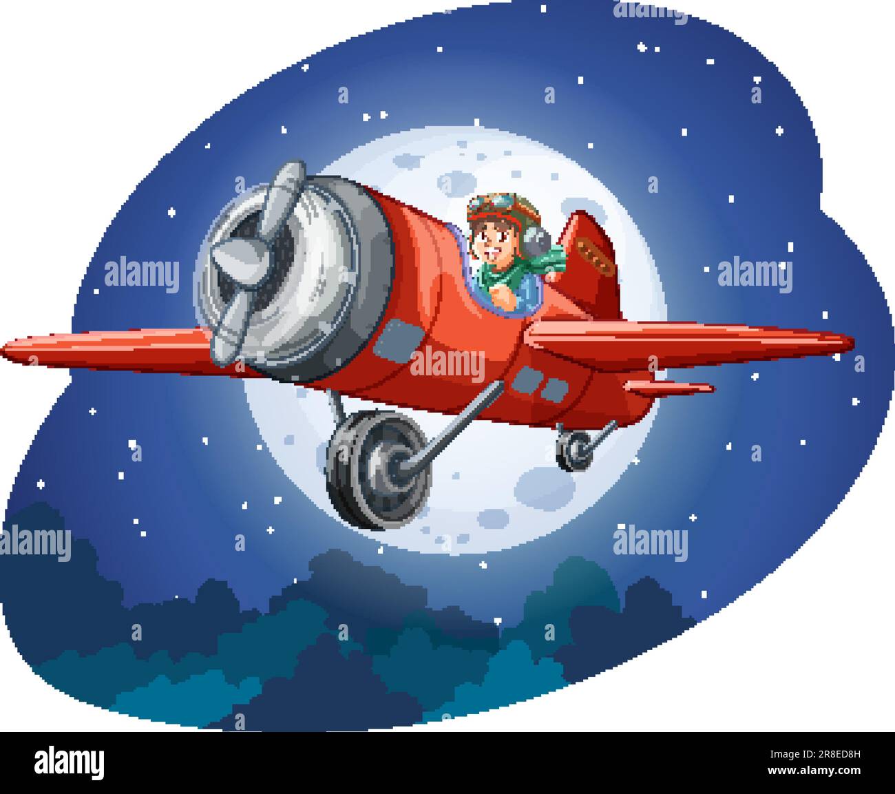 Happy Boy Riding a Plane at Night illustration Stock Vector Image & Art ...