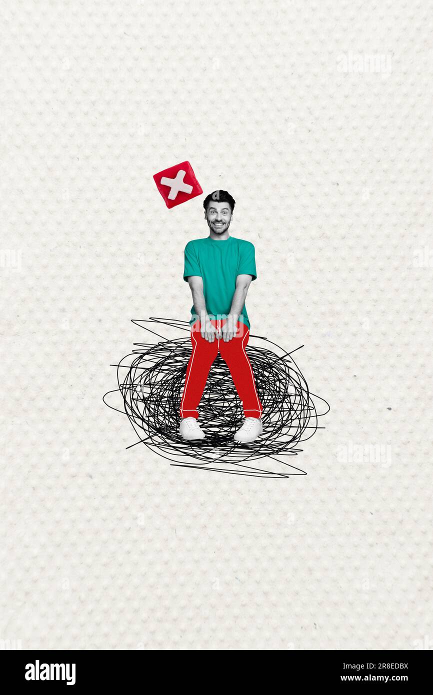 Picture image sketch minimal collage of positive guy sitting ...