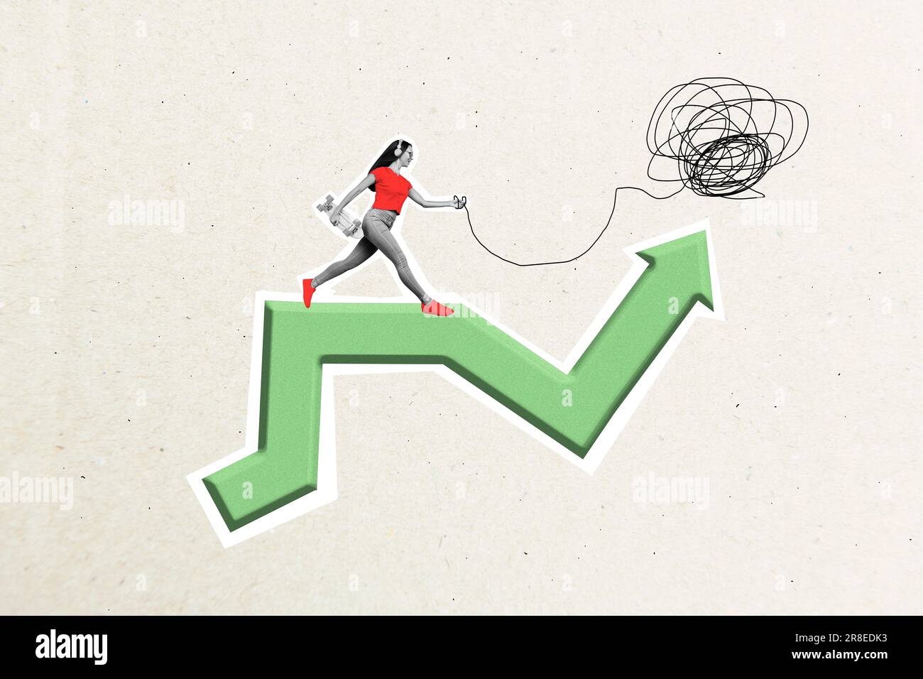 Artwork collage image of black white effect mini girl hold skateboard ...