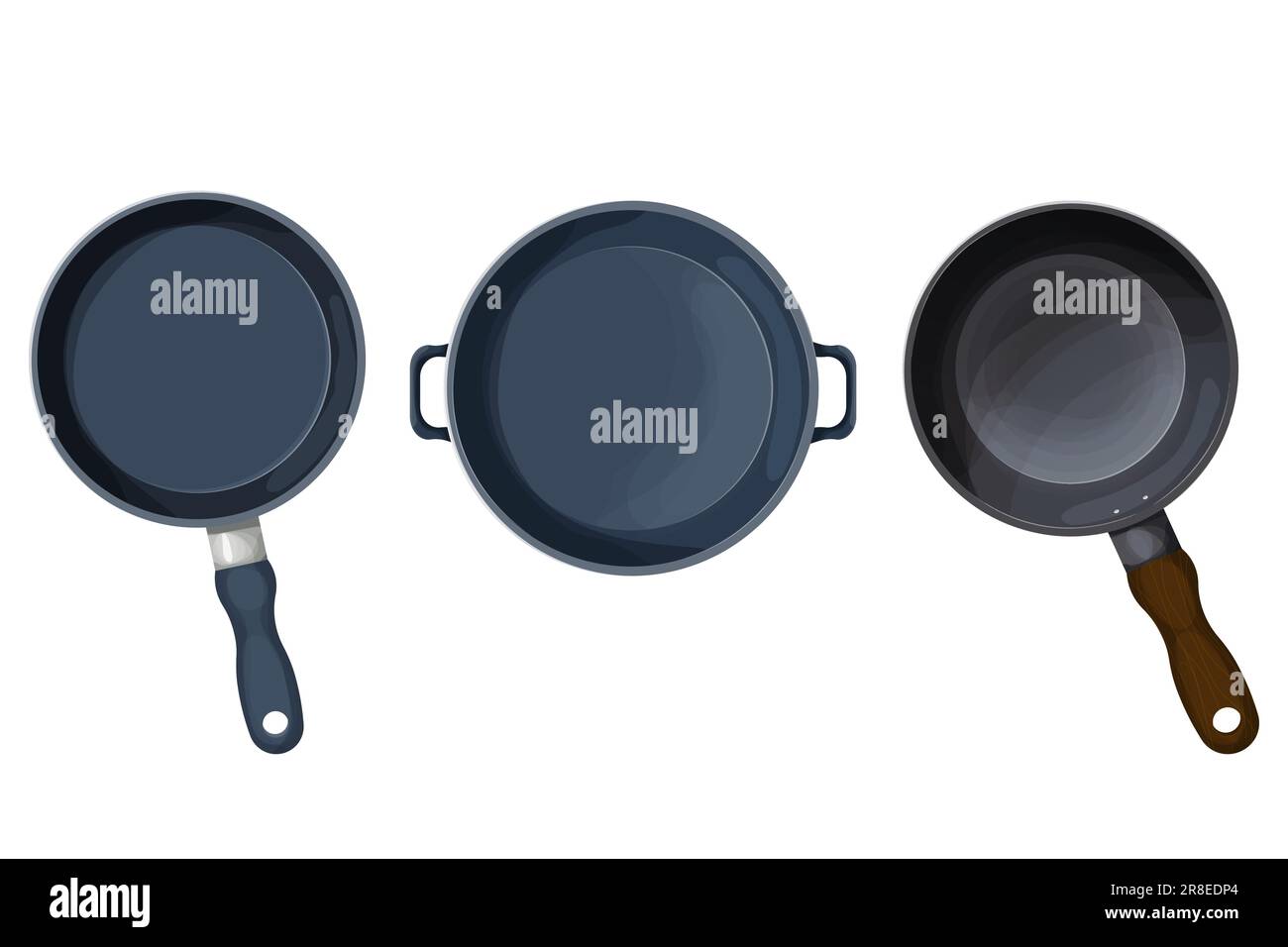 Set Frying pan top view kitchen cookware equipment in cartoon style ...