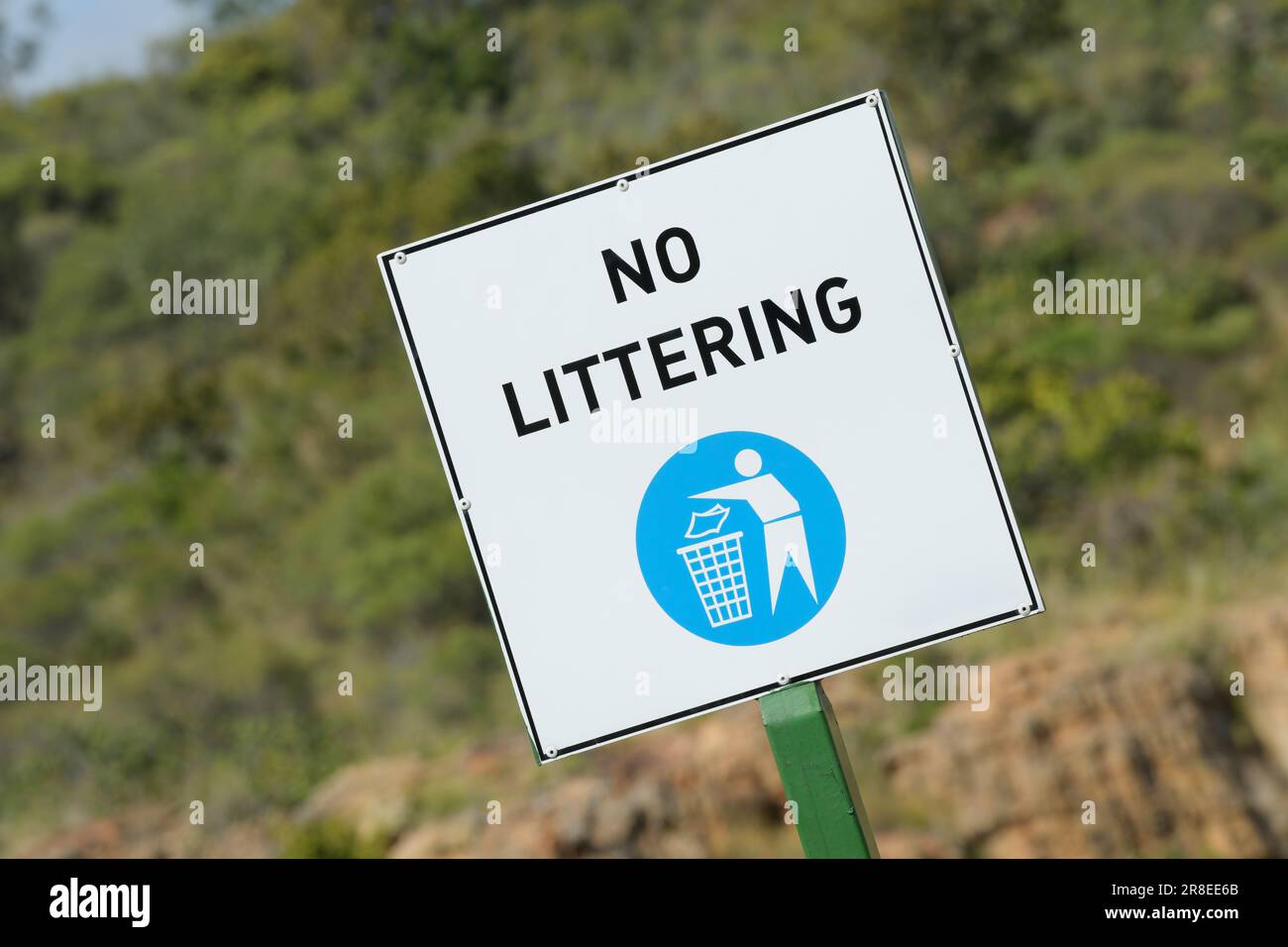 No Littering sign in nature park, prevent environmental pollution ...
