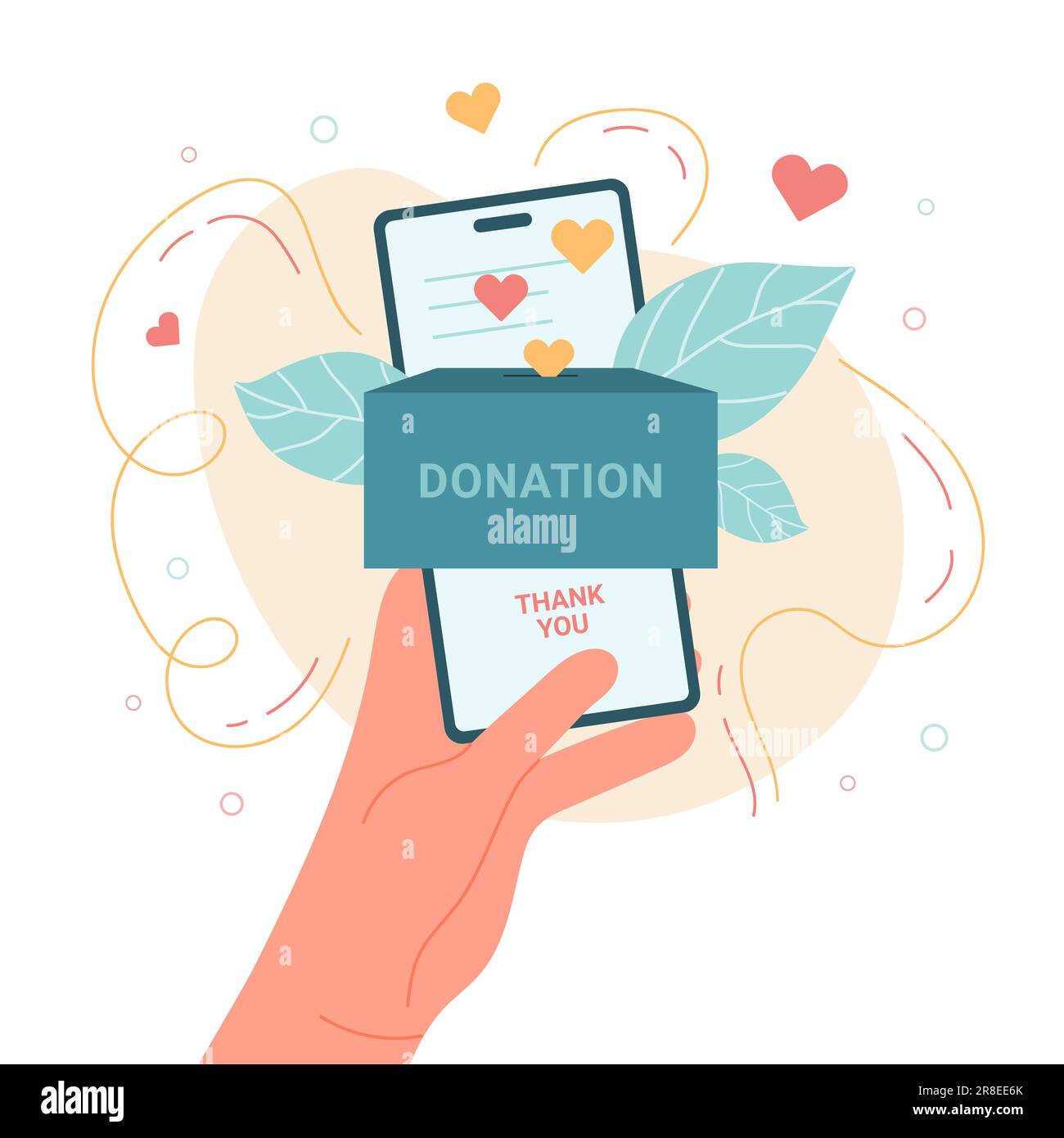Hand holding mobile phone with donation box on screen charity concept ...