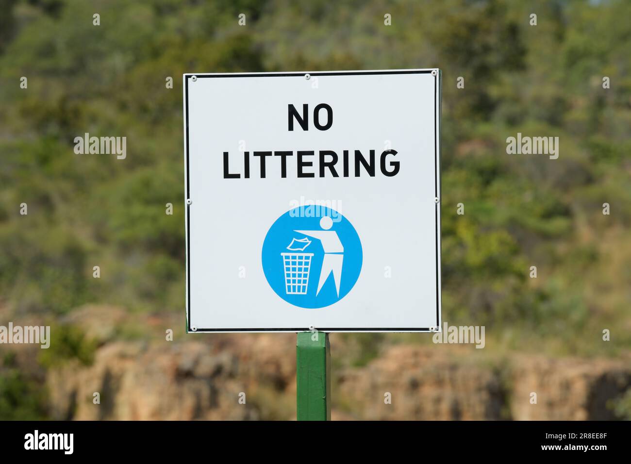 No Littering sign in nature park, prevent environmental pollution ...