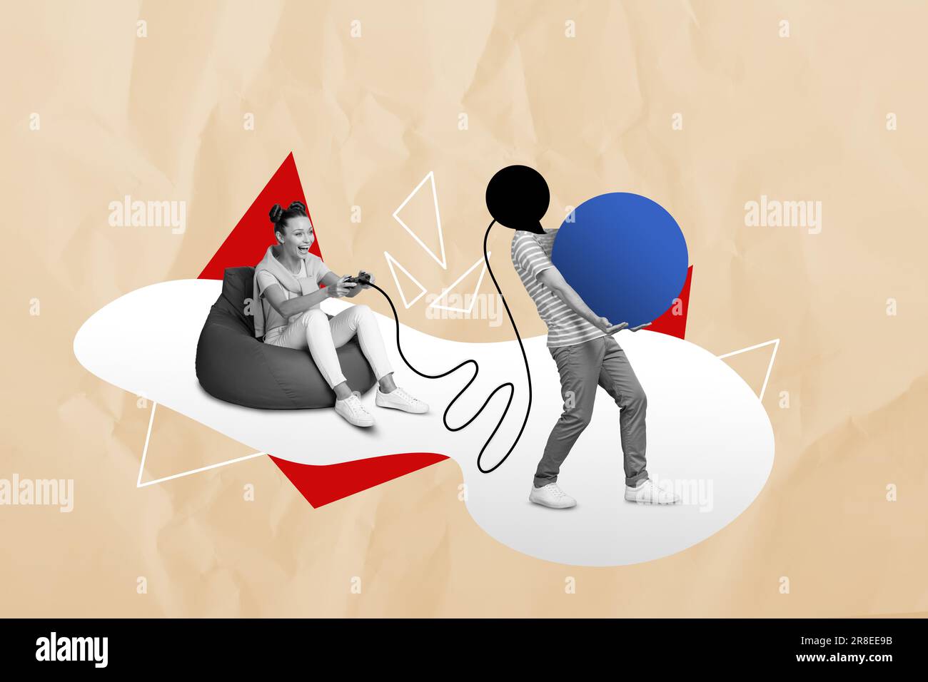 Picture image sketch of two people weird faceless slave marionette hold ...