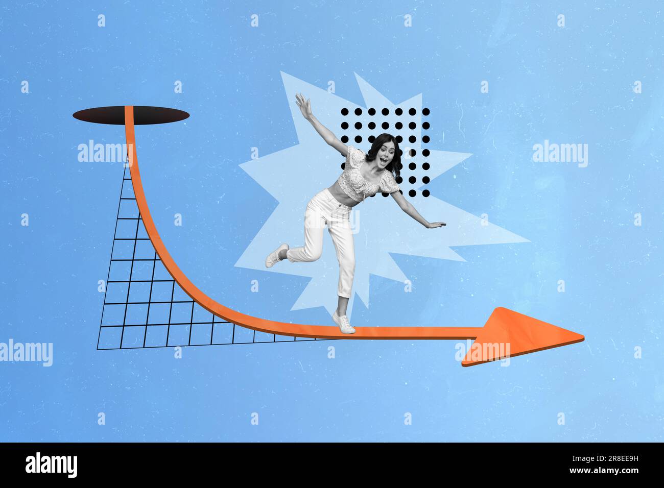 Sketch 3d artwork picture pop collage of amazed impressed girl running ...