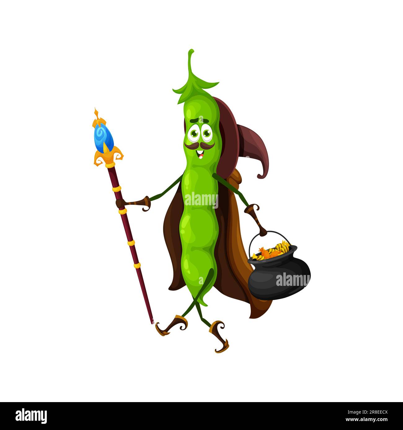 Cartoon Halloween green pea character. Isolated vector smiling ...