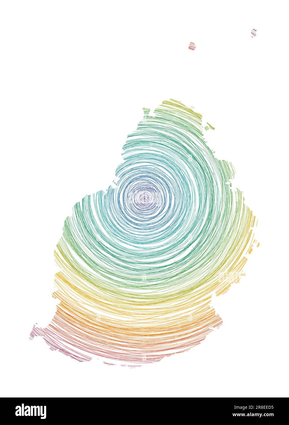 Mauritius map filled with concentric circles. Sketch style circles in ...