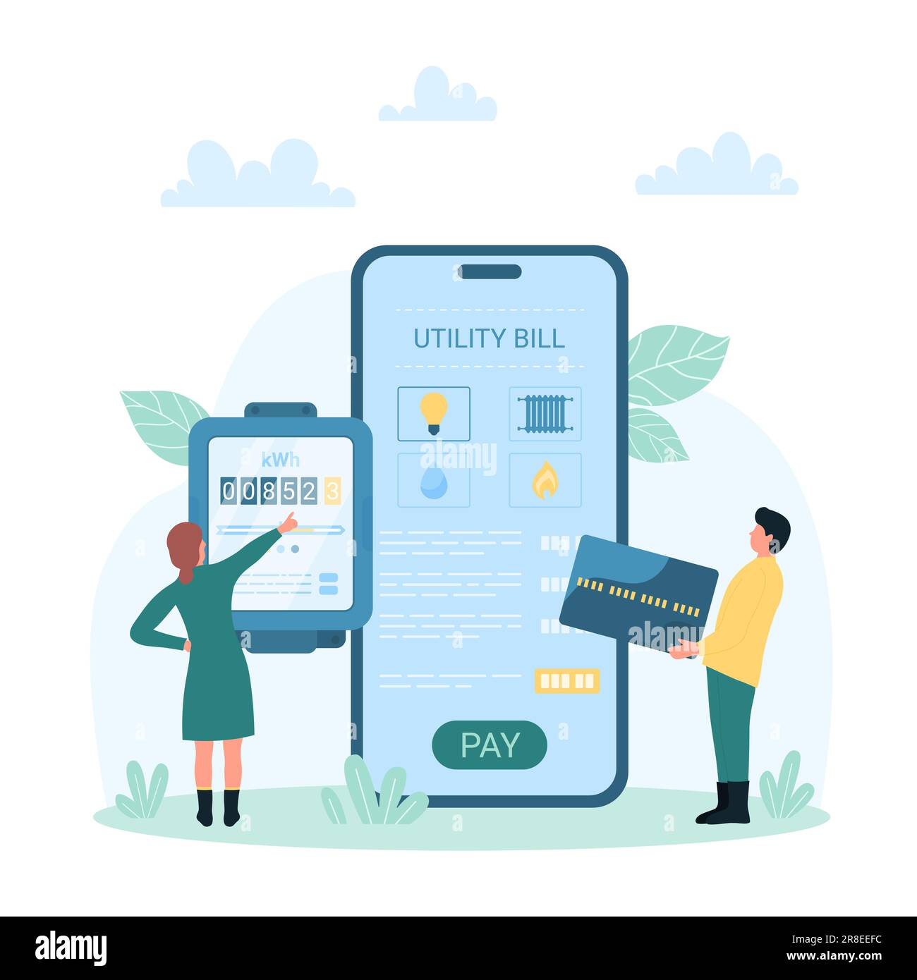 Payment of utility bills in mobile app vector illustration. Cartoon ...