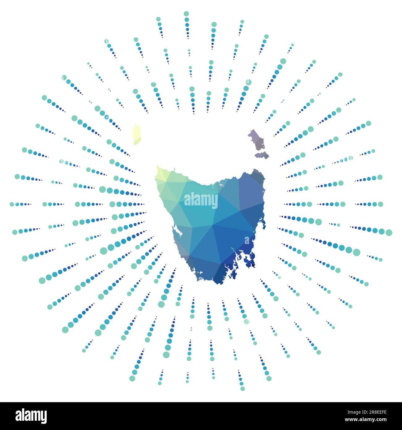 Shape of Tasmania, polygonal sunburst. Map of the island with colorful ...