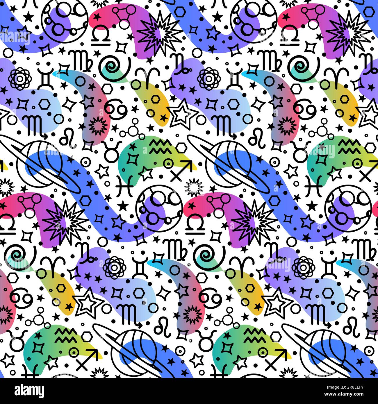 Zodiac Signs and space planets seamless pattern. Astrological forecast ...