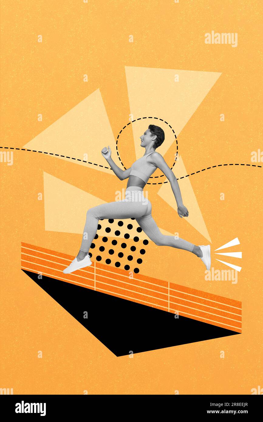 Artwork image collage picture of happy motivated sportive girl ...