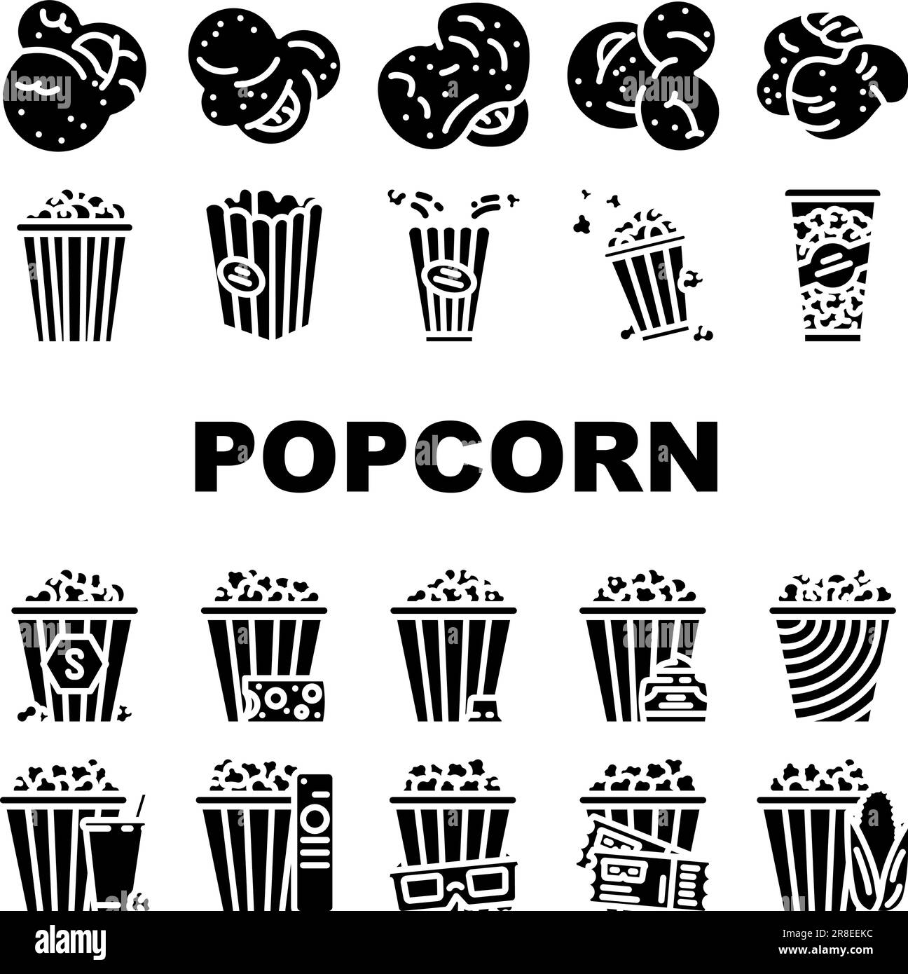popcorn food snack cinema icons set vector Stock Vector Image & Art - Alamy