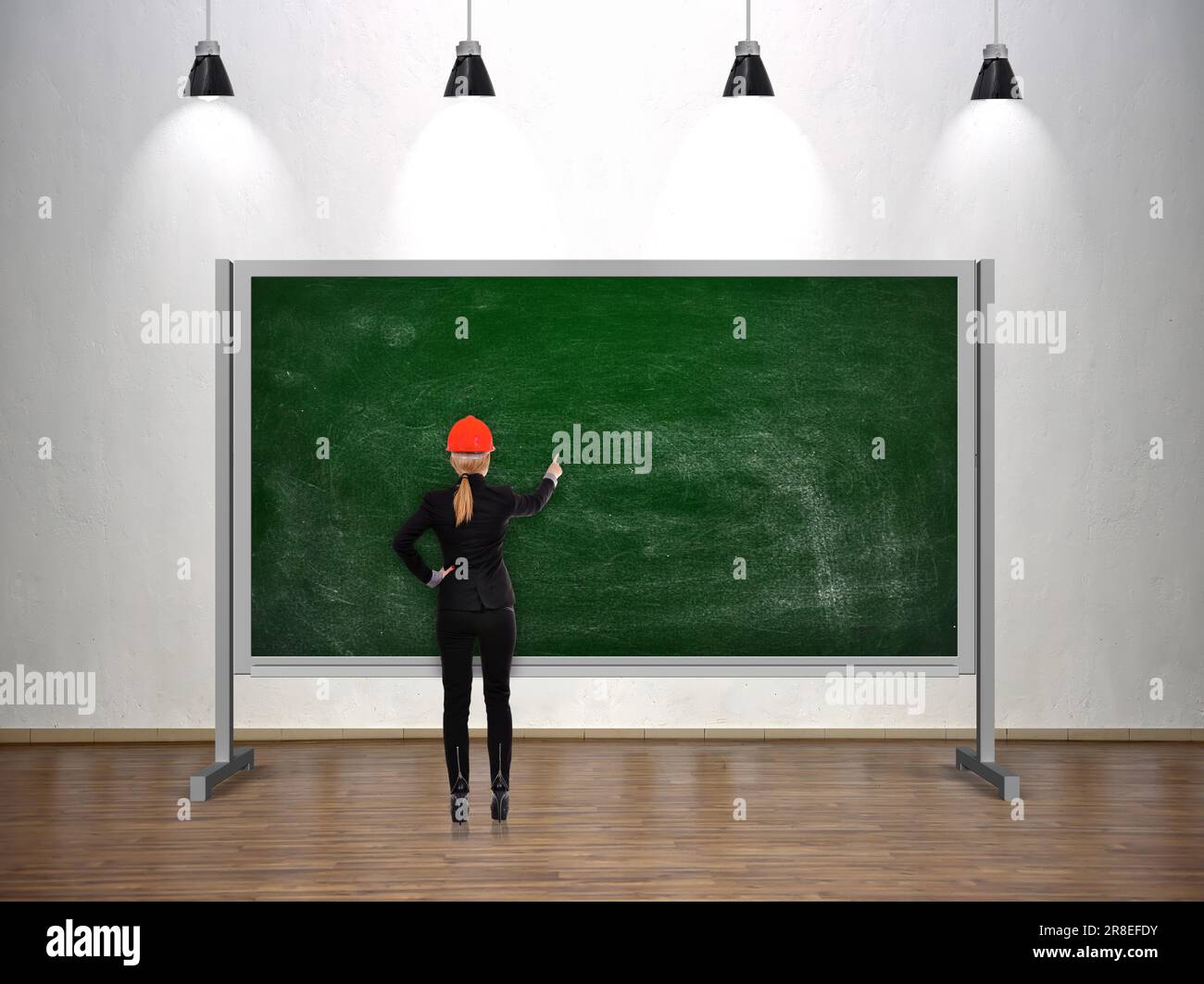 engineer woman drawing on blank chalk board Stock Photo - Alamy