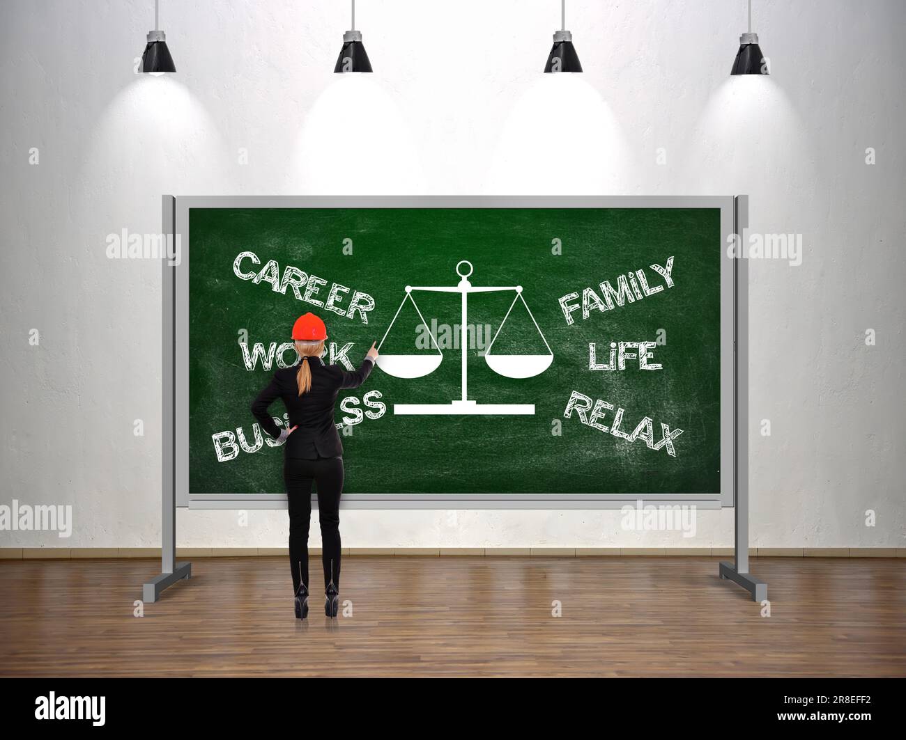 engineer woman drawing choose between career and family concept on ...