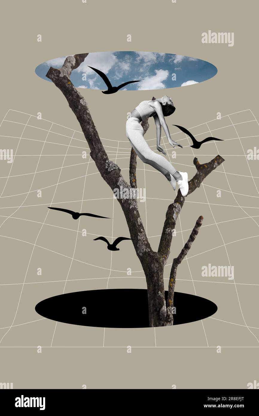 Creative weird template collage of deceased lady travel up heaven for ...