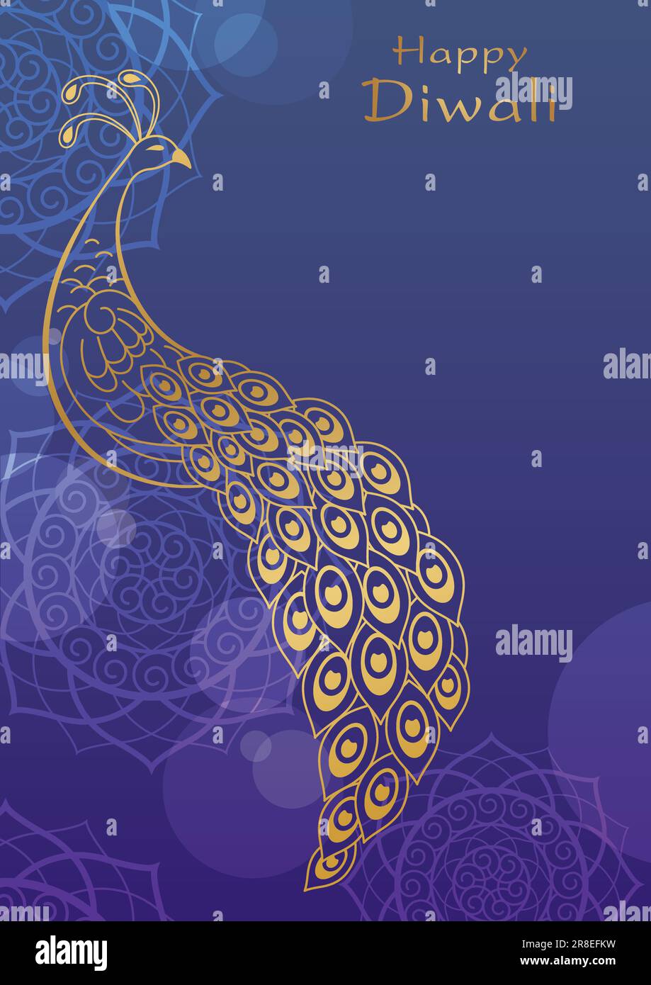Happy Diwali Background Template With A Gold Peacock And Text Space ...