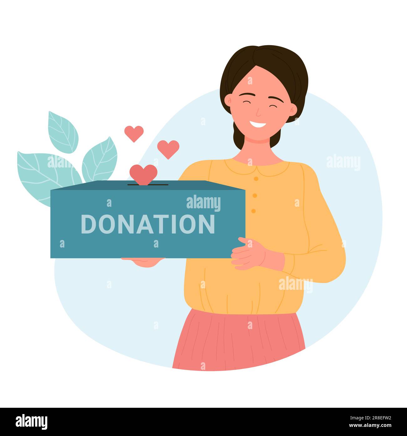 Woman holding charity box. People donate, humanitarian aid, help and ...