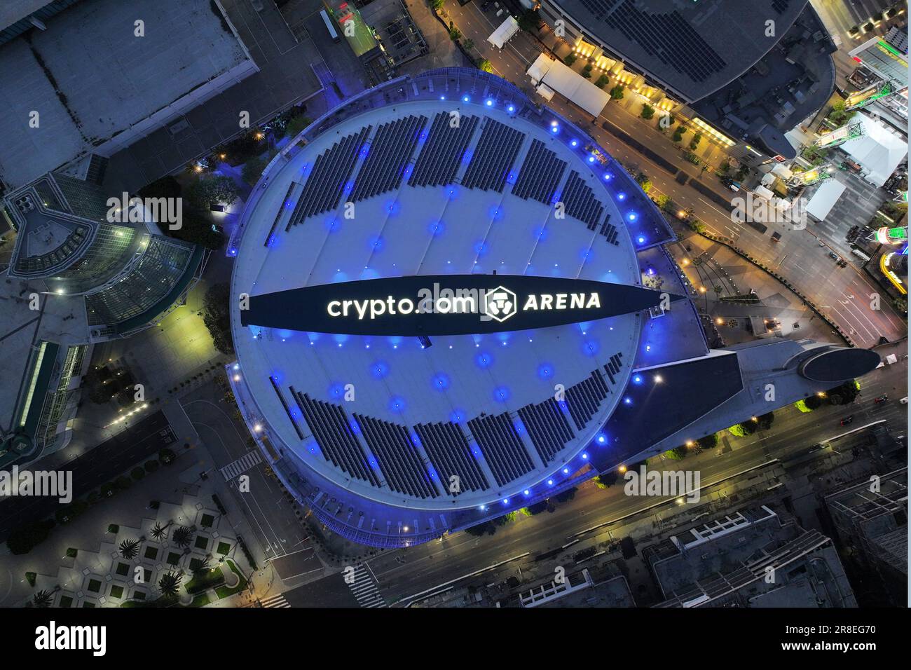 A general overall aerial view of the Crypto.com Arena, Tuesday, June 20 ...