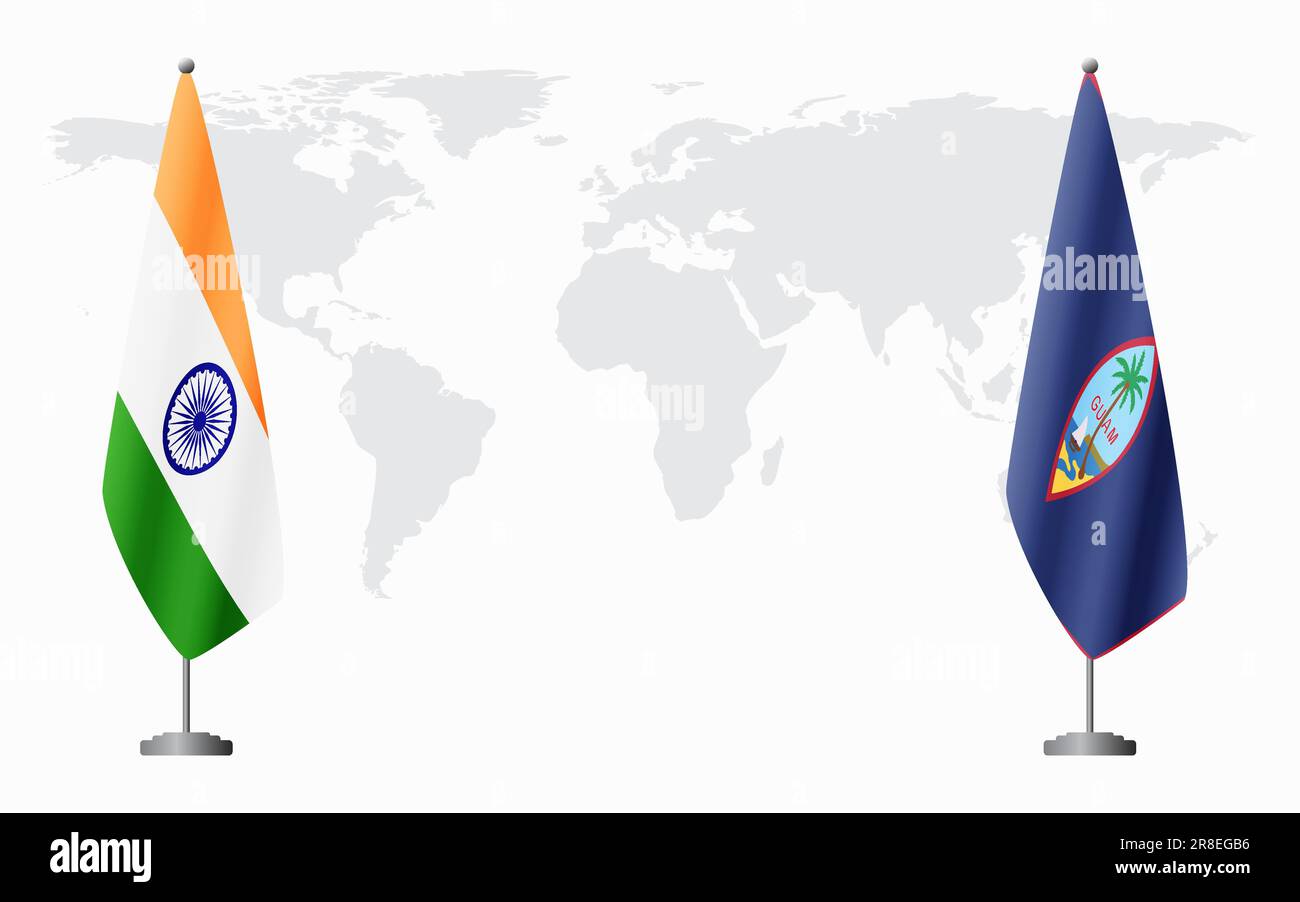 India and Guam flags for official meeting against background of world ...