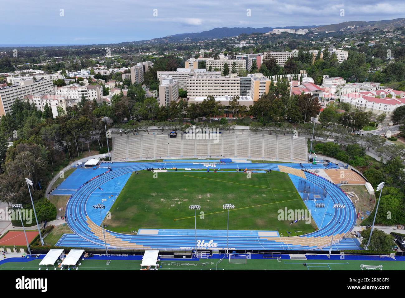 A general overall aerial view of Drake Stadium on the campus of UCLA ...